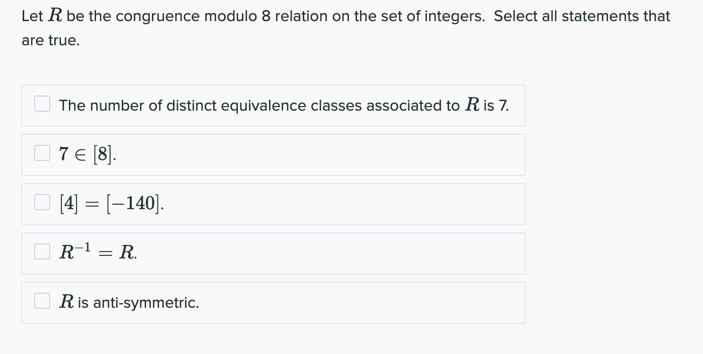 Solved Let R be the congruence modulo 8 relation on the set | Chegg.com