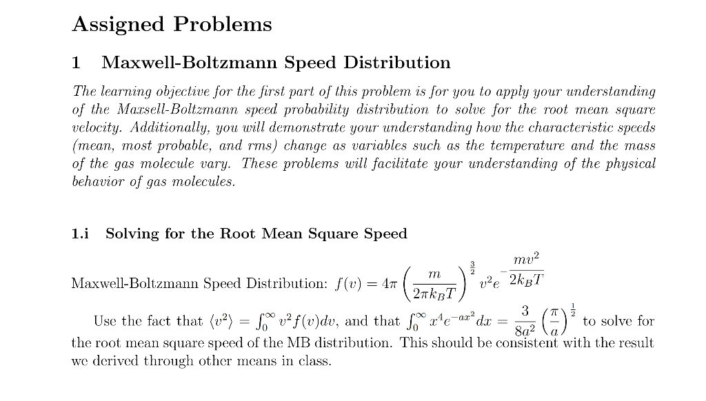 Solved Assigned Problems 1 Maxwell-Boltzmann Speed | Chegg.com