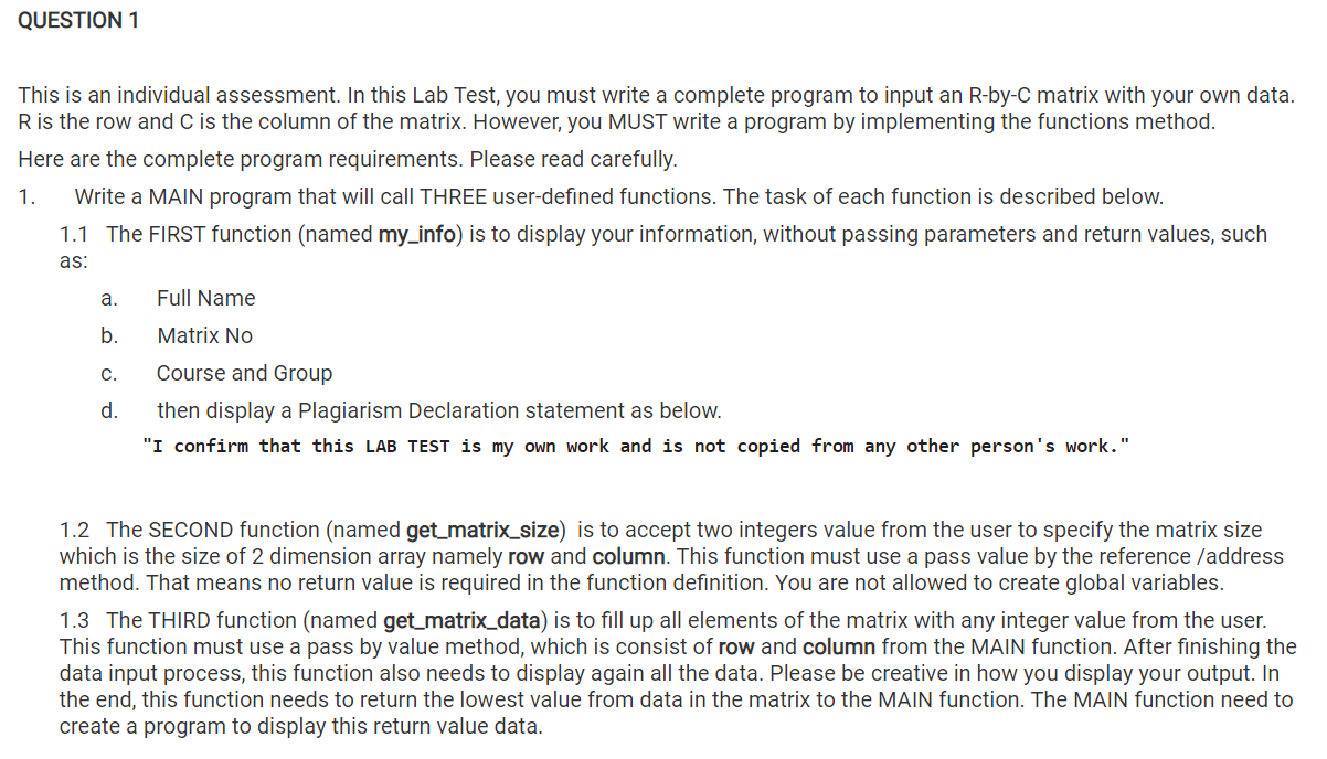 Solved QUESTION 1 This is an individual assessment. In this | Chegg.com