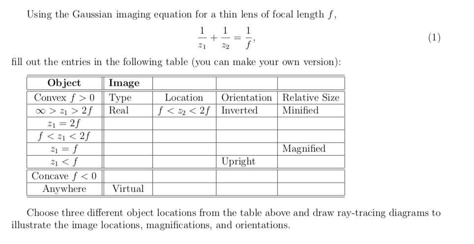 Solved Using the Gaussian imaging equation for a thin lens | Chegg.com