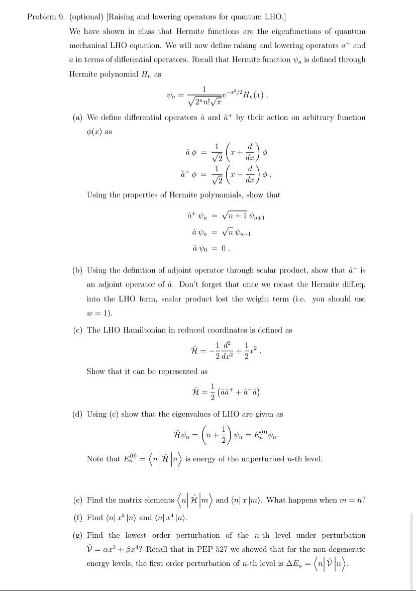 Solved Problem 9. (optional) (Raising and lowering operators | Chegg.com