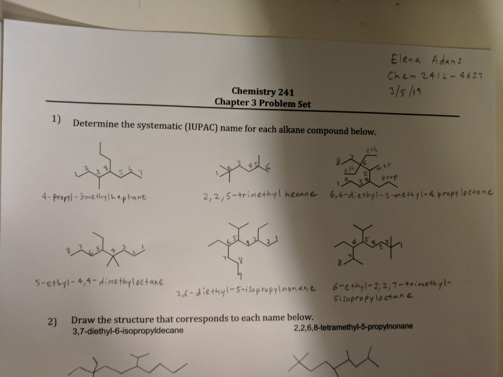 Solved Elena Adans Chim 241L-4627 Chemistry 241 Chapter 3 | Chegg.com