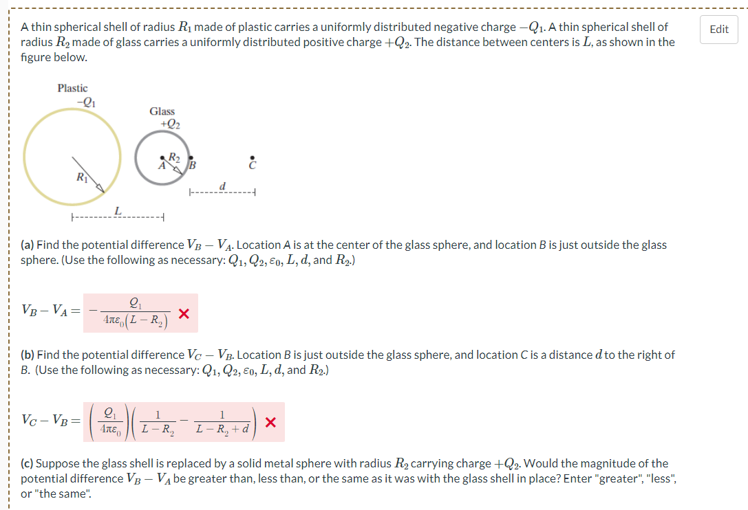 Solved A thin spherical shell of radius R1 ﻿made of plastic | Chegg.com