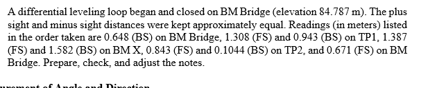 Solved A differential leveling loop began and closed on BM | Chegg.com