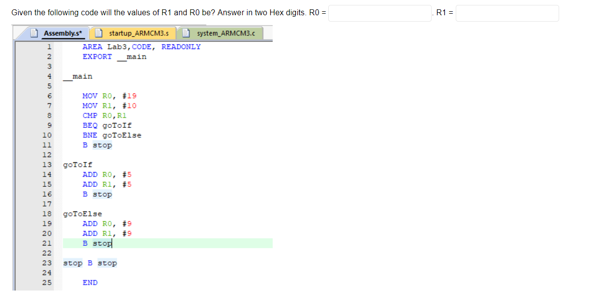 Solved Given the following code will the values of R1 and RO | Chegg.com