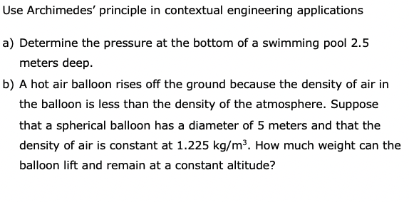 Solved Use Archimedes' principle in contextual engineering | Chegg.com