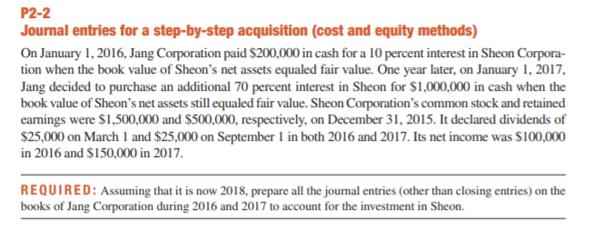 Solved P2-2 Journal entries for a step-by-step acquisition | Chegg.com
