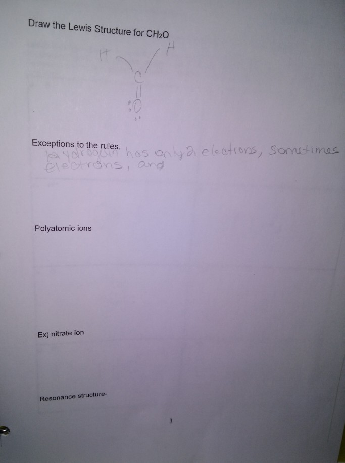 Solved Draw the Lewis Structure for CH20 Exceptions to the | Chegg.com