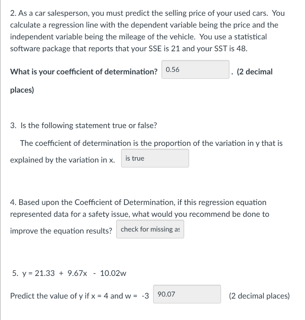 Solved 2. As a car salesperson, you must predict the selling | Chegg.com