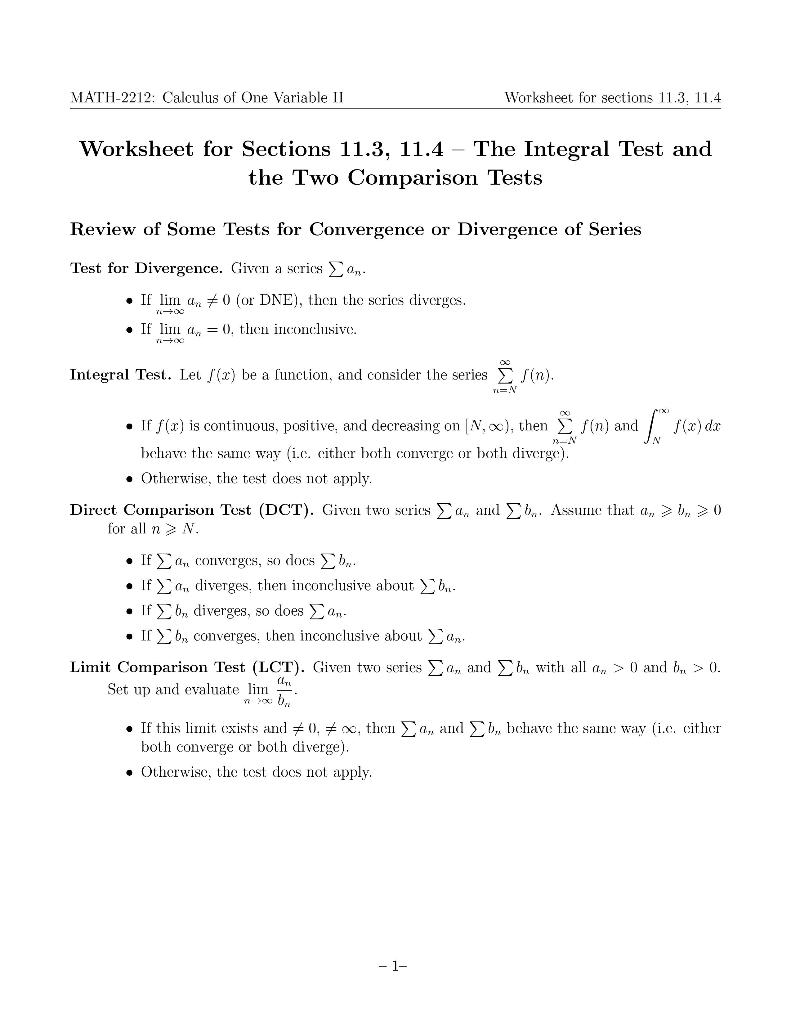 Solved Practice problems 1. Use the Integral Test to | Chegg.com