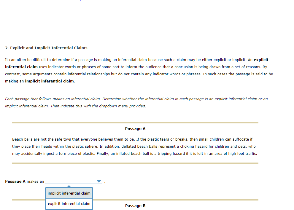 Solved 2. Explicit and Implicit Inferential Claims It can | Chegg.com