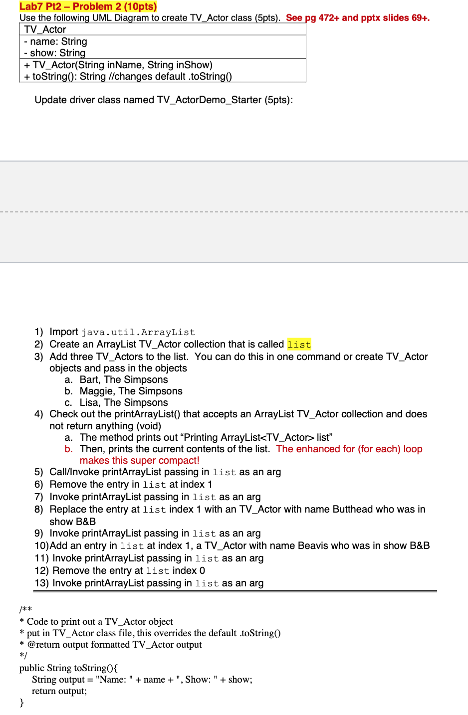 Solved Lab7 Pt2 - Problem 2 (10pts) Use the following UML | Chegg.com