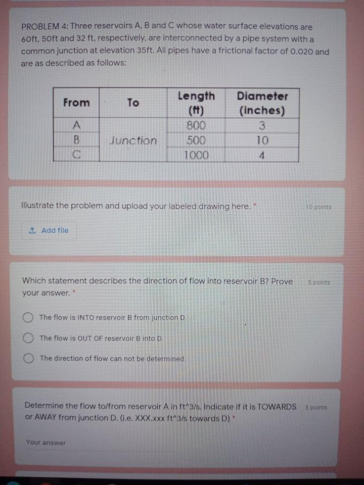Solved PROBLEM 4: Three reservoirs A, B and C whose water | Chegg.com
