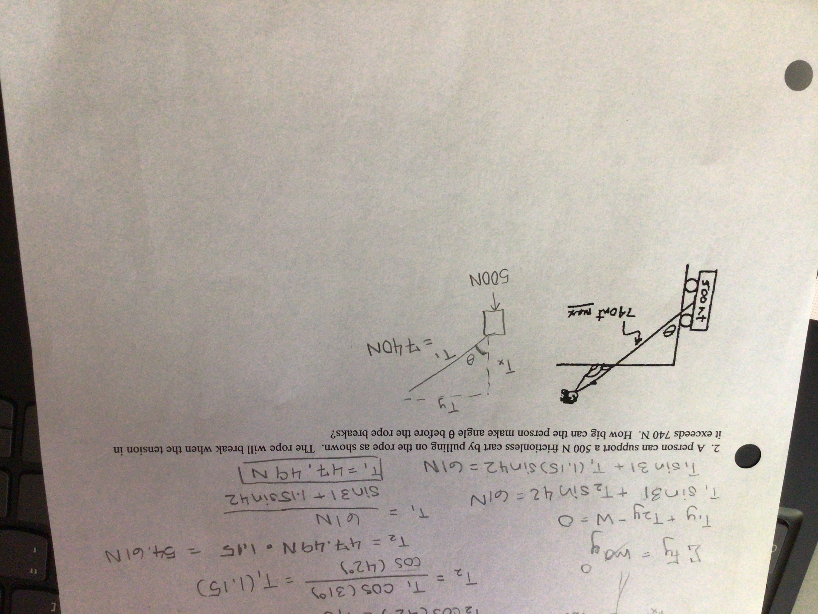 Solved 2. A person can support a 500 N frictionless cart by | Chegg.com