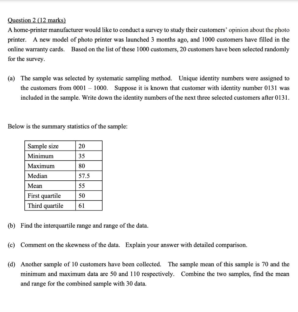 Solved Question 2 (12 marks) A home-printer manufacturer | Chegg.com
