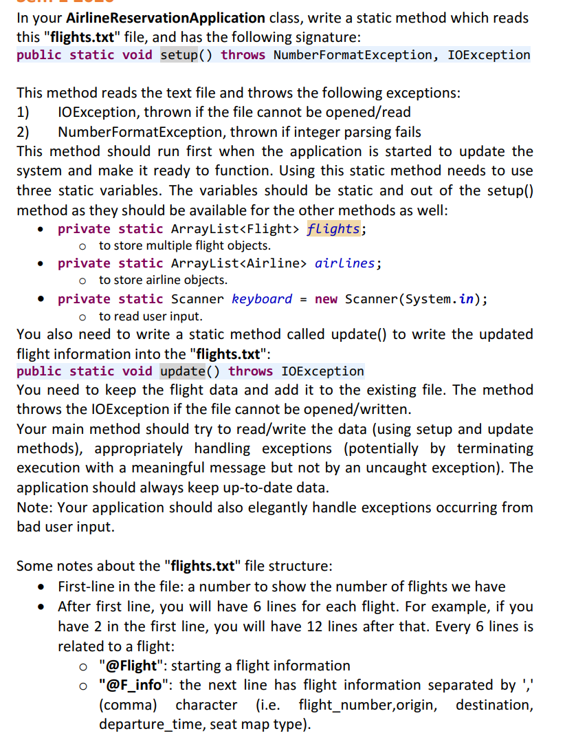 Airline Reservation Application in Java,enabling | Chegg.com