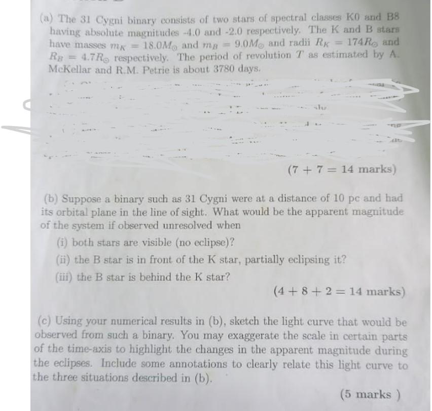 Solved (a) The 31 Cygni binary consists of two stars of | Chegg.com