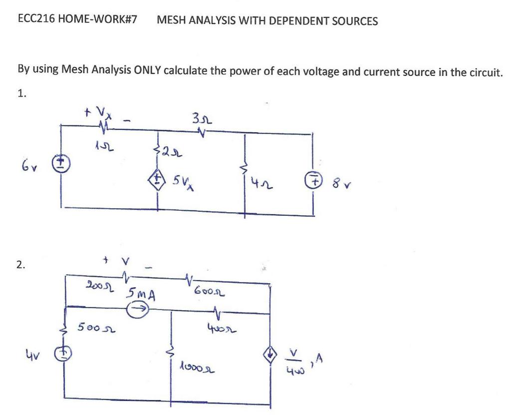 Solved ECC216 HOME-WORK#7 MESH ANALYSIS WITH DEPENDENT | Chegg.com