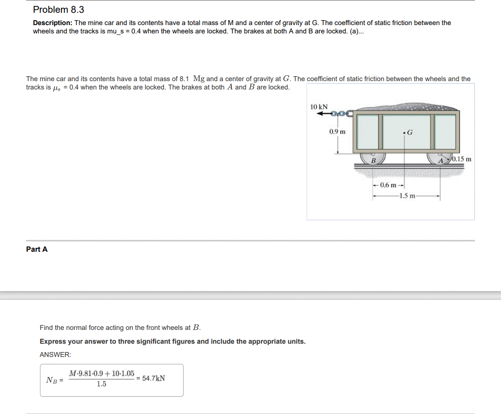 Solved Problem 8.6 Description: The automobile has a mass of | Chegg.com