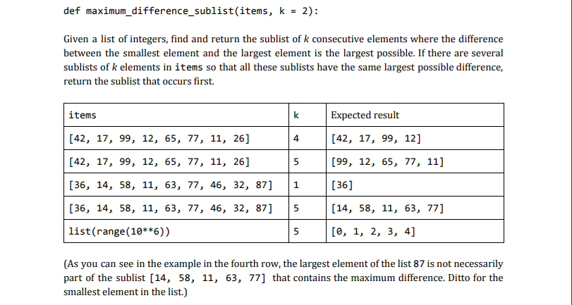 def maximum_difference_sublist(items, k = 2): Given a | Chegg.com