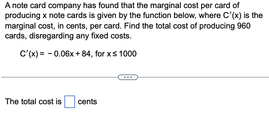 Solved A note card company has found that the marginal cost | Chegg.com