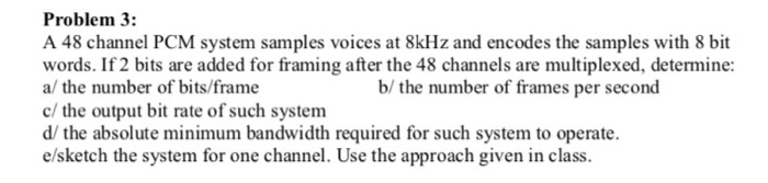 Solved Problem 3: A 48 channel PCM system samples voices at | Chegg.com