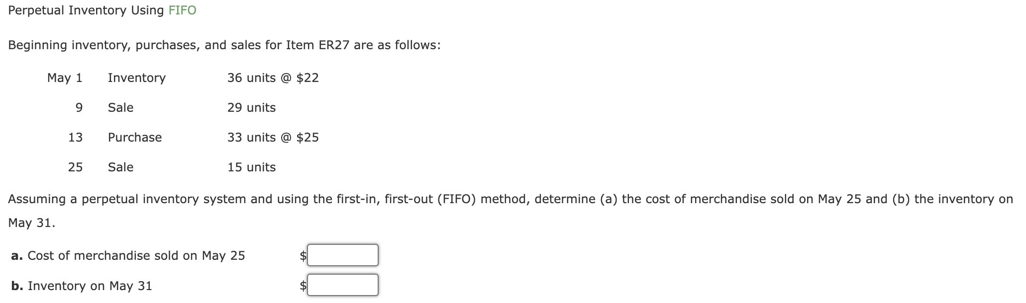 Solved Perpetual Inventory Using FIFO Beginning inventory, | Chegg.com