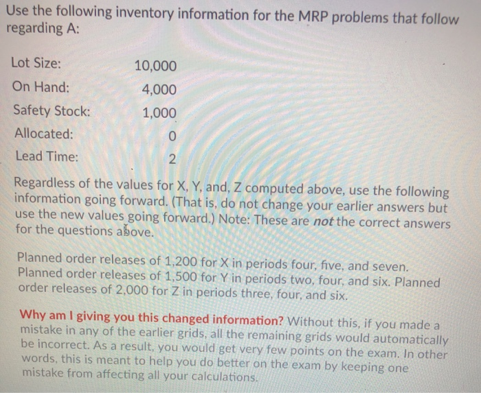 Solved Use the following inventory information for the MRP | Chegg.com