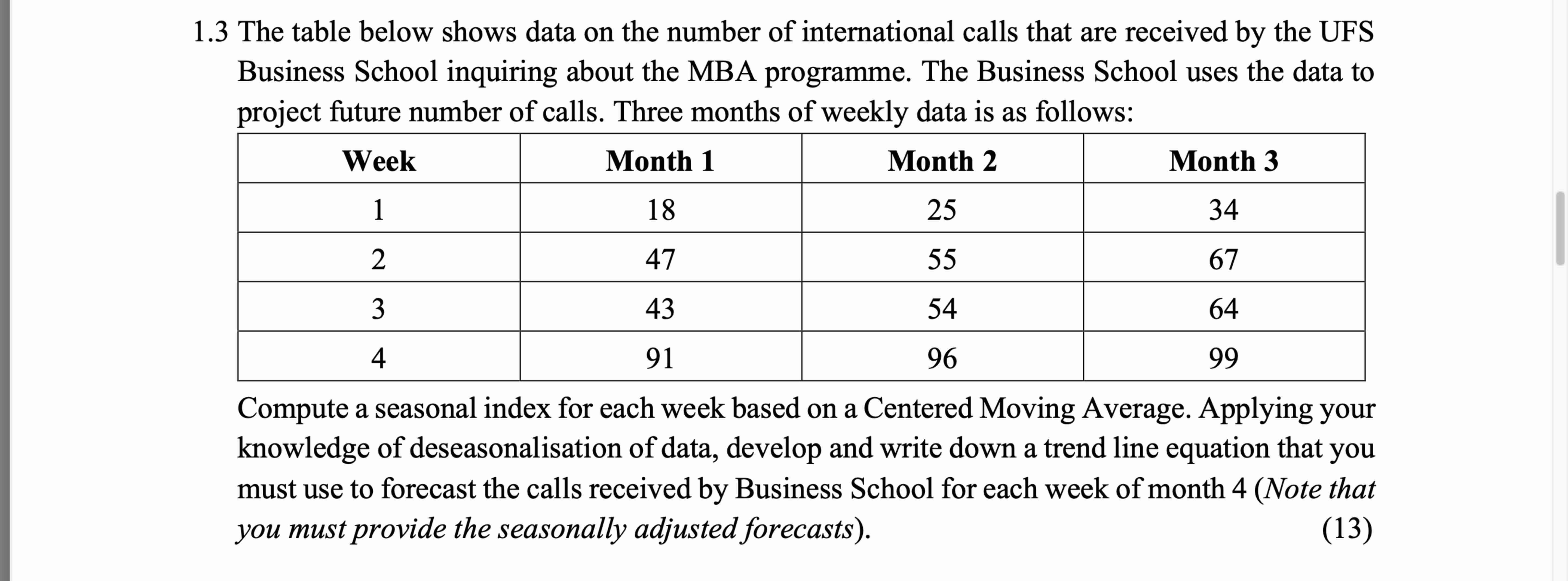 Solved 1.3 ﻿The table below shows data on the number of | Chegg.com