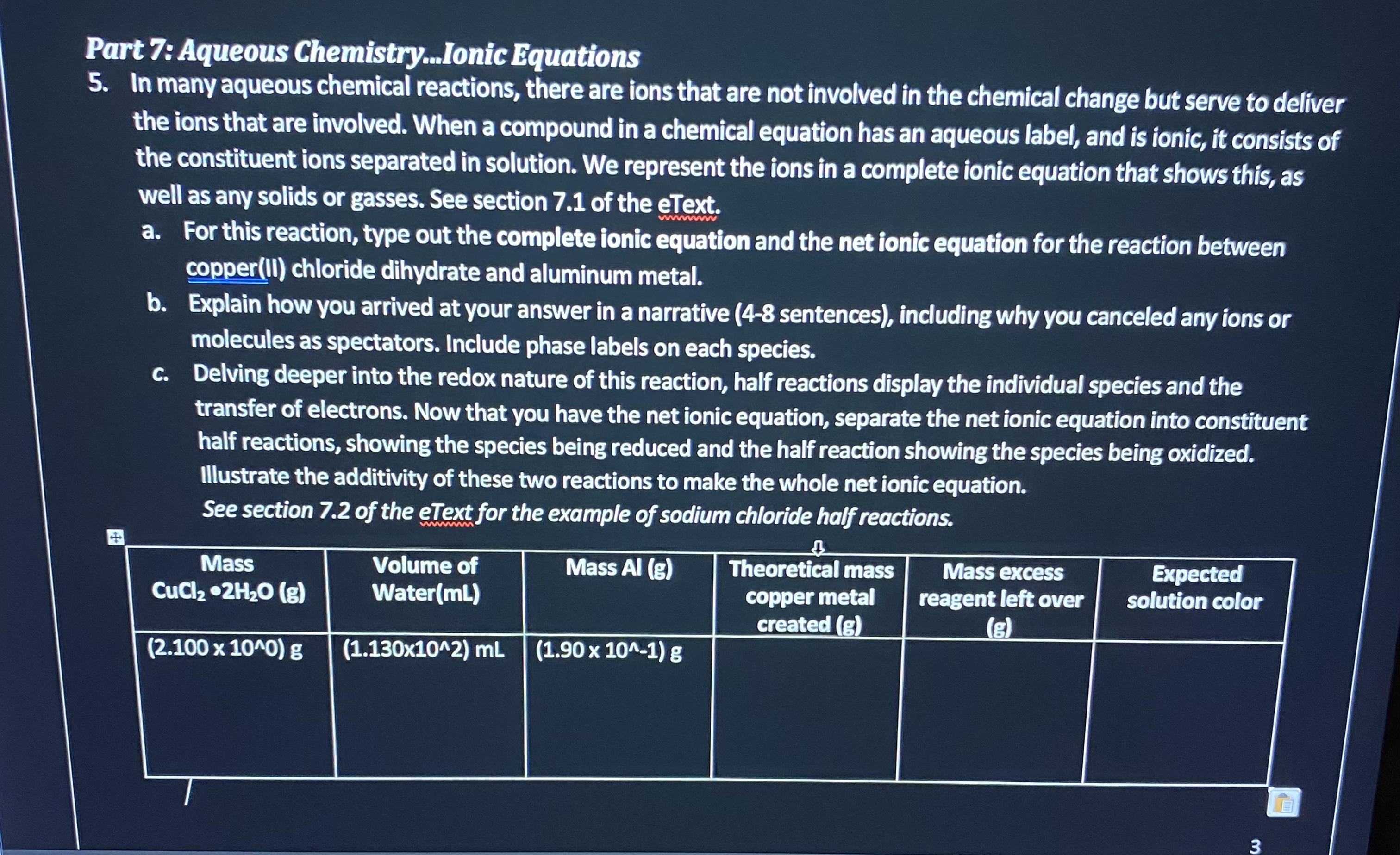 Solved Part 7: Aqueous Chemistry...Ionic EquationsIn many | Chegg.com