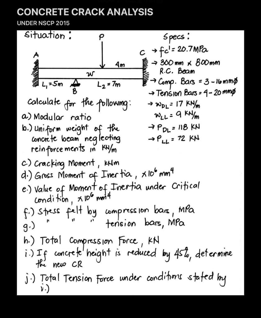 CONCRETE CRACK ANALYSIS UNDER NSCP 2015 calculate for | Chegg.com