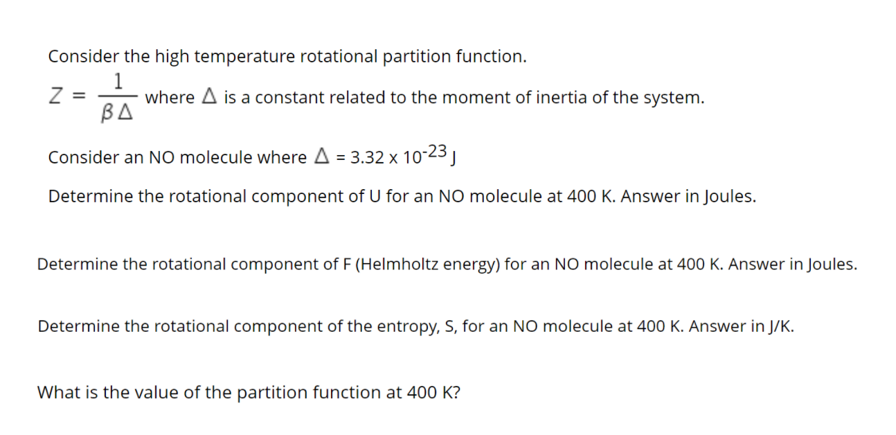 Solved Consider the high temperature rotational partition | Chegg.com