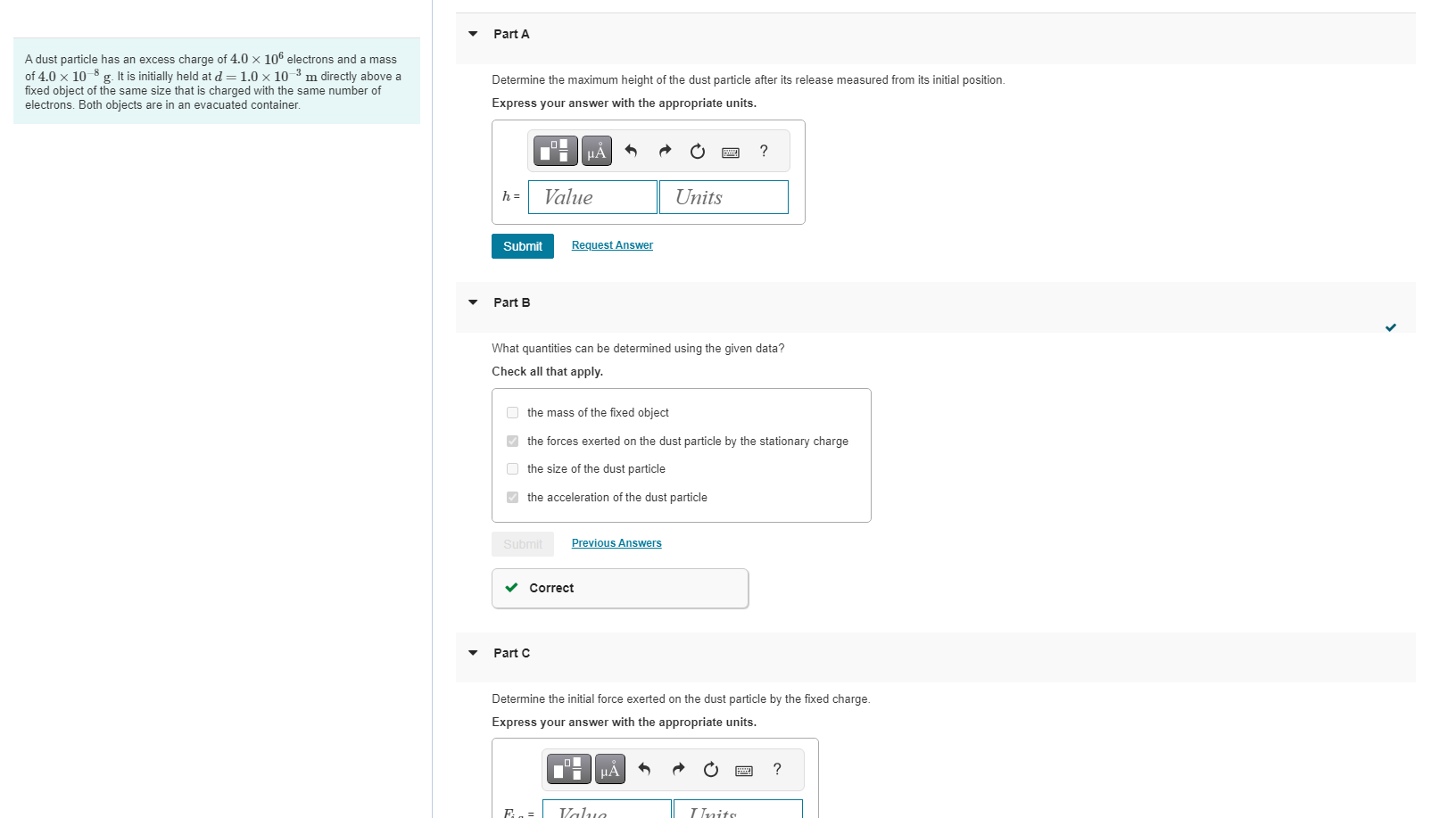 Solved Part AA dust particle has an excess charge of 4.0×106 | Chegg.com