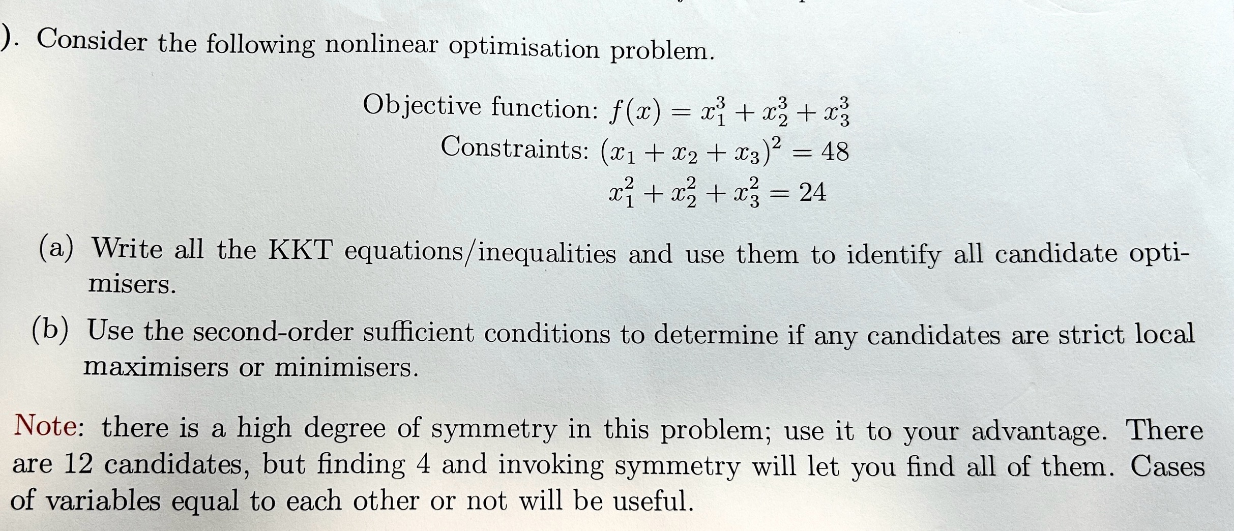 Solved Consider the following nonlinear optimisation | Chegg.com