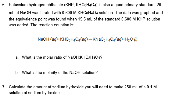 Solved Potassium hydrogen phthalate ( KHP,KHC8H4O4 ) is also | Chegg.com