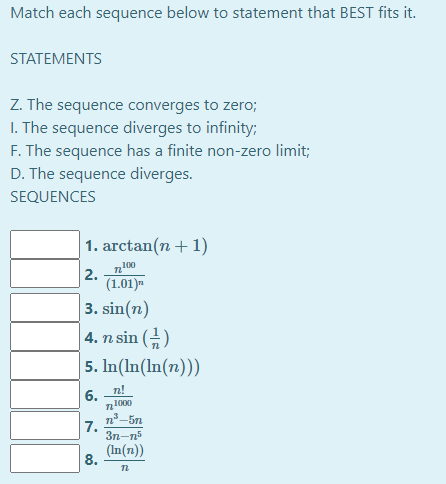 Solved Match each sequence below to statement that BEST fits | Chegg.com