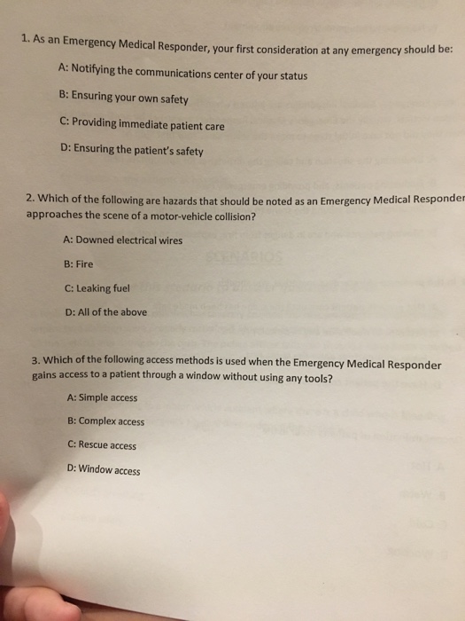 Solved 1. As an Emergency Medical Responder, your first | Chegg.com