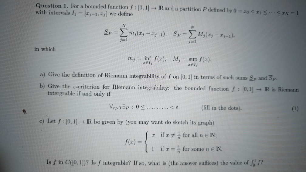 Solved Question 1. For a bounded function f: [ with | Chegg.com