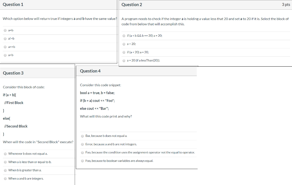Solved Question 1 Question 2 3 pts Which option below will | Chegg.com