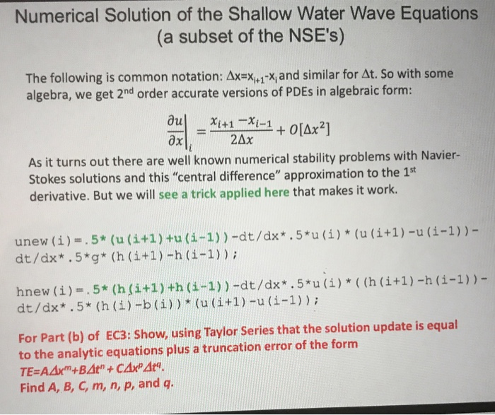 EC 3b) Numerical Solution of the Shallow Water Wave | Chegg.com