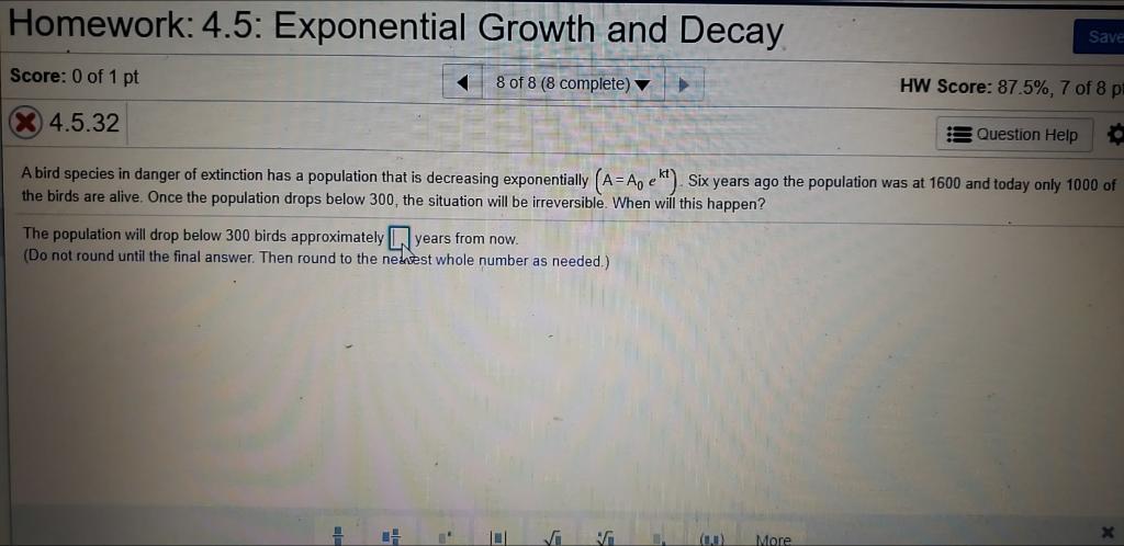 Solved Homework: 4.5: Exponential Growth and Decay Save | Chegg.com