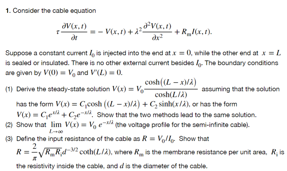 Solved 1. Consider the cable equation | Chegg.com