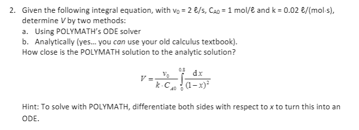 Solved Can you please do this problem in POLYMATH and send | Chegg.com