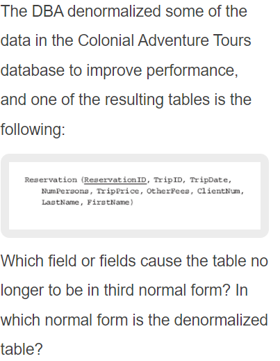 Solved The DBA denormalized some of the data in the Colonial | Chegg.com