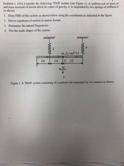 Solved Problem I. (3%) Consider the following TDOF system | Chegg.com Solved Problem I. (3%) Consider the following TDOF system | Chegg.com