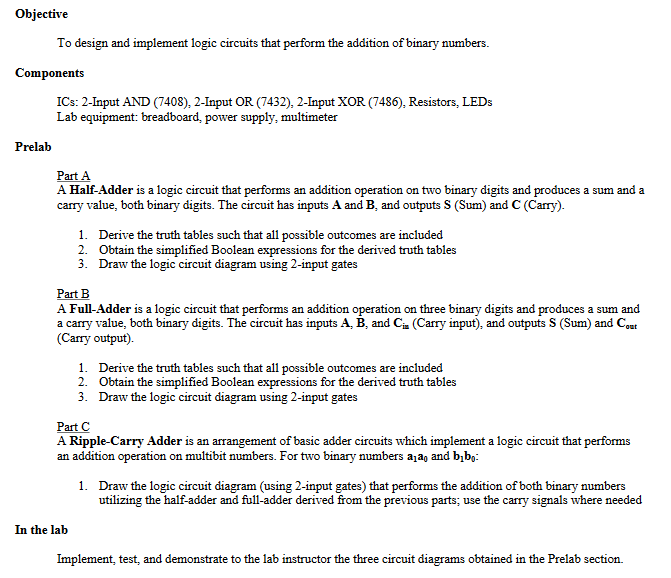 Solved Objective To design and implement logic circuits that | Chegg.com
