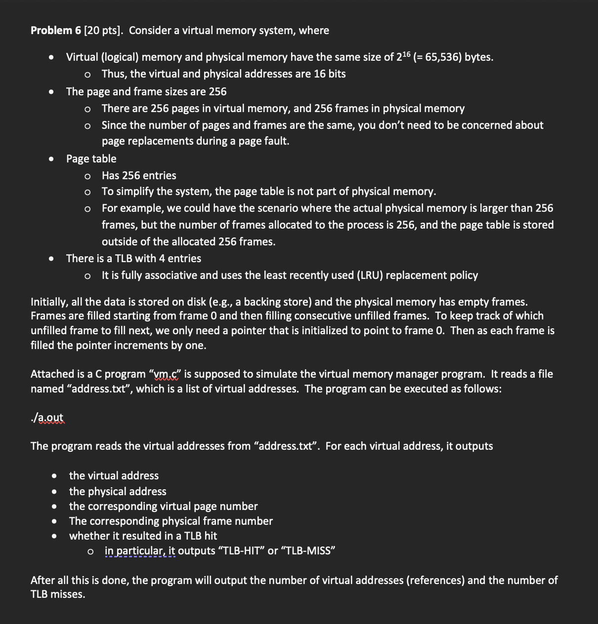 Solved Problem 6 [20 pts]. Consider a virtual memory system, | Chegg.com