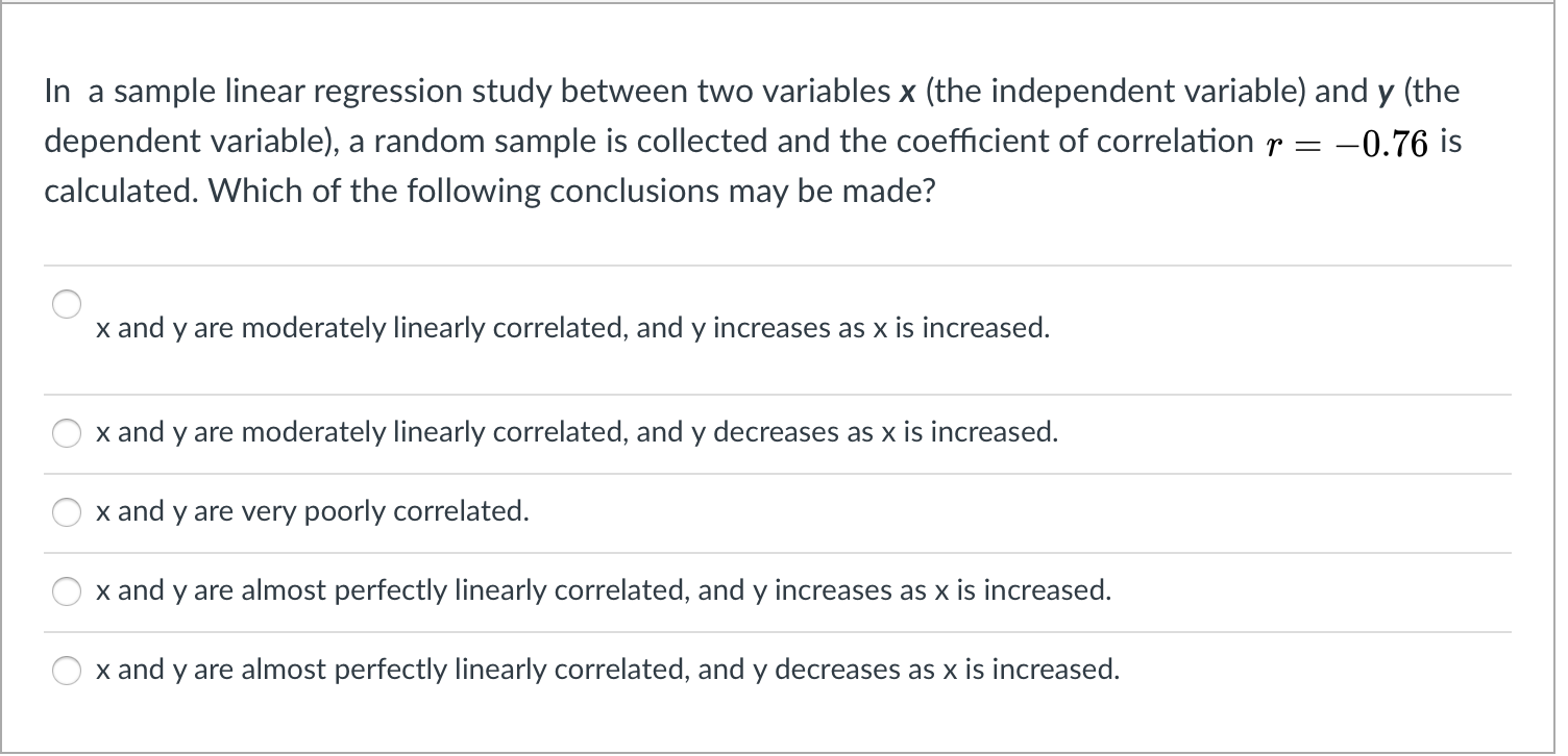 Solved In a sample linear regression study between two | Chegg.com