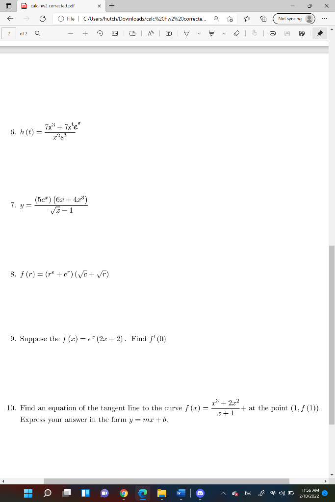 FAE calc hw2 corrected.pdf X - o File | Chegg.com
