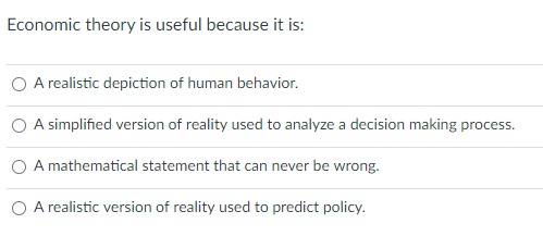 Solved Economic theory is useful because it is: A realistic | Chegg.com